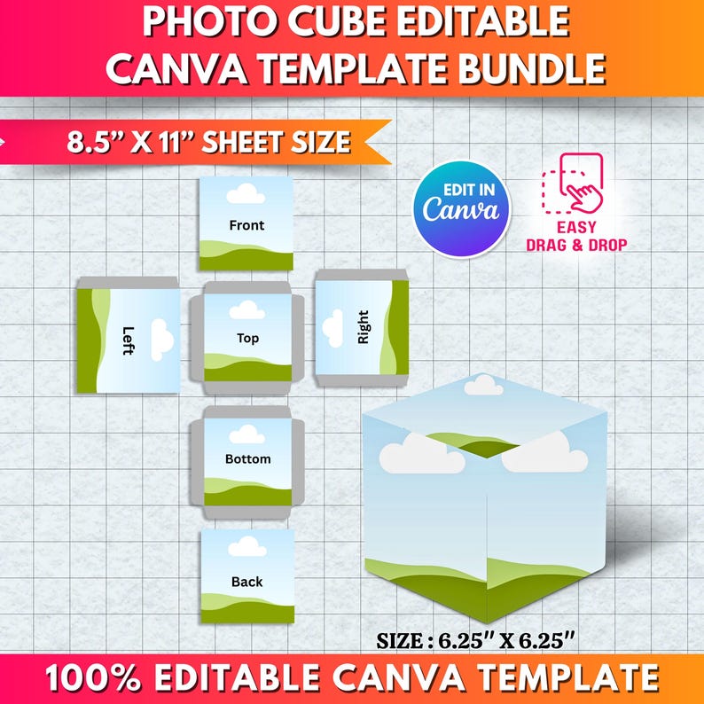 Photo Cube Canva Editable Template | Custom Photo Frame Cube Box ...