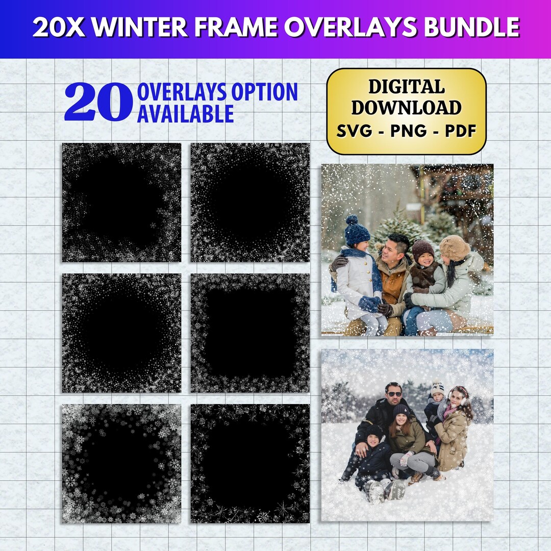 20x Winter Frame Overlays Bundle | Christmas Digital Overlay | White ...