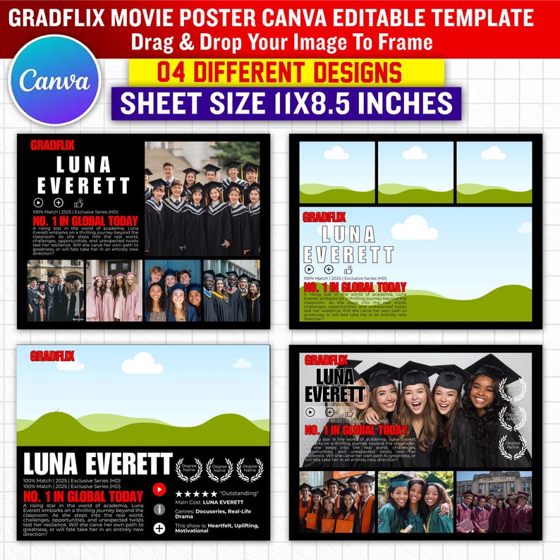 4x Gradflix Movie Poster Bundle | "gradflix" Graduation Premiere Suite ...