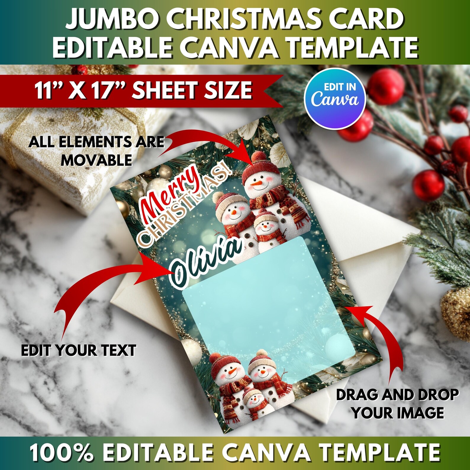 30x Jumbo Christmas Card Template Bundle | Editable Christmas Card ...