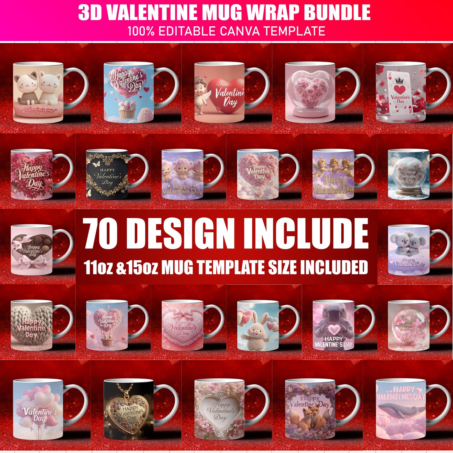 Pacchetto di 70 involucri per tazze di San Valentino 3D / Design per ...