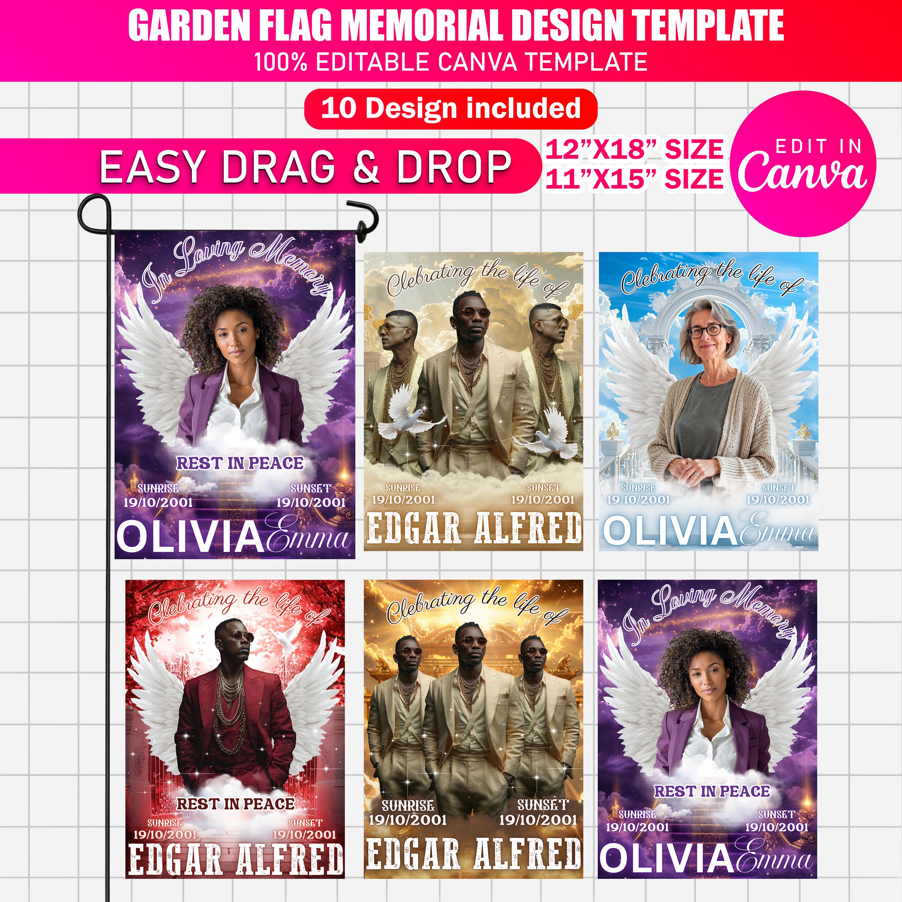 10x Memorial Garden Flag Canva Template Bundle | 12x18 & 11x15 in ...