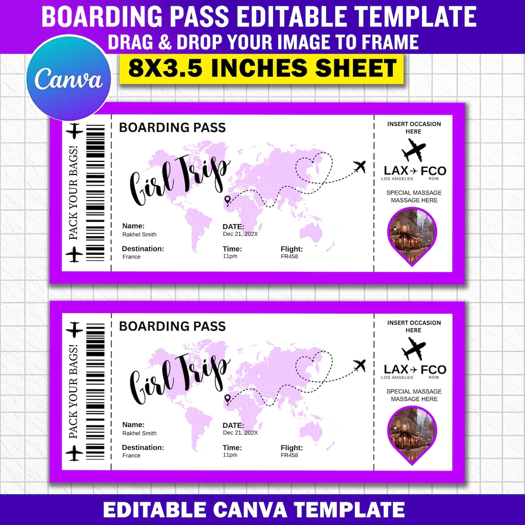 Editable Boarding Pass Template | Girl Trip Airline Ticket | Canva ...