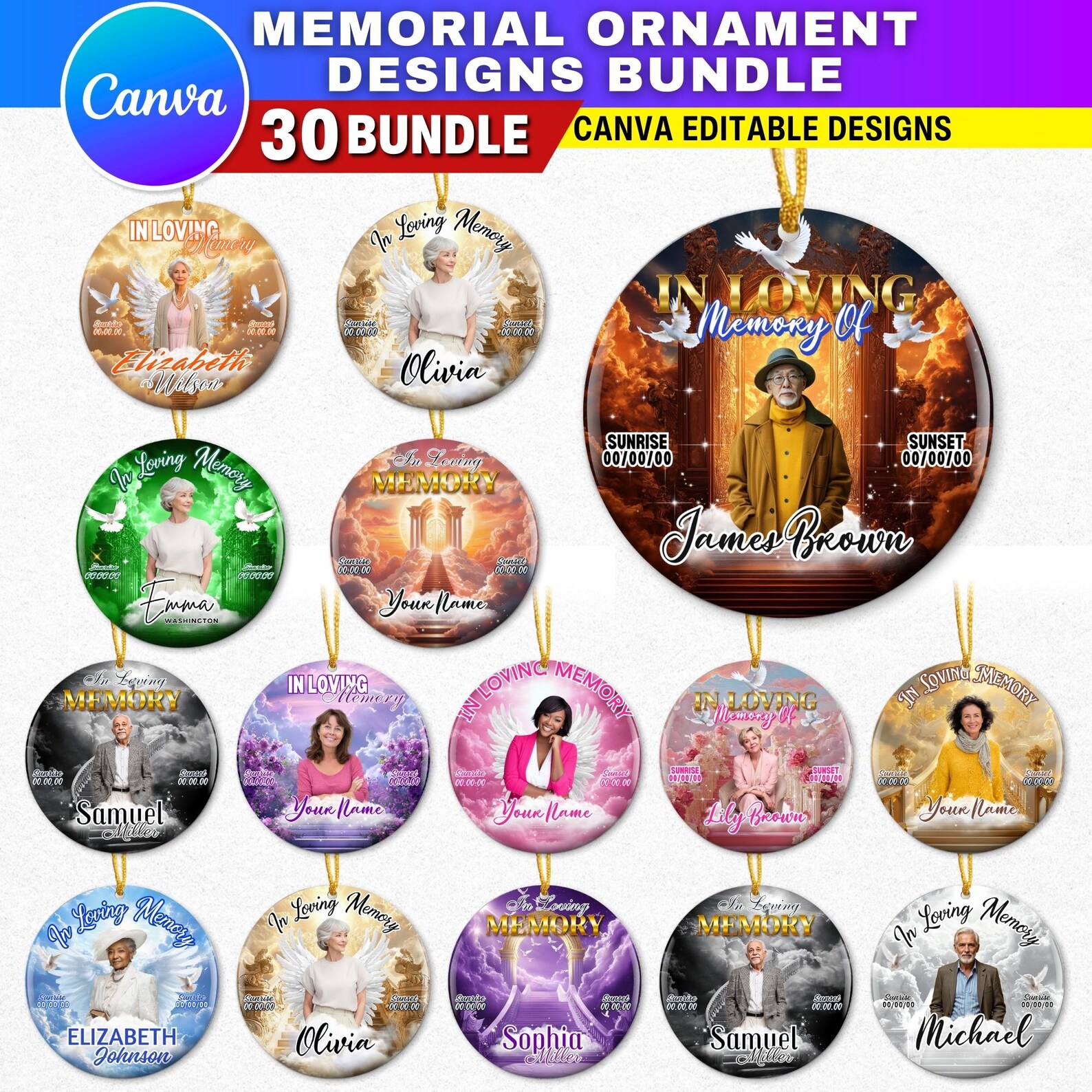 Memorial Christmas Ornament Canva Template |30x in Loving Memory ...