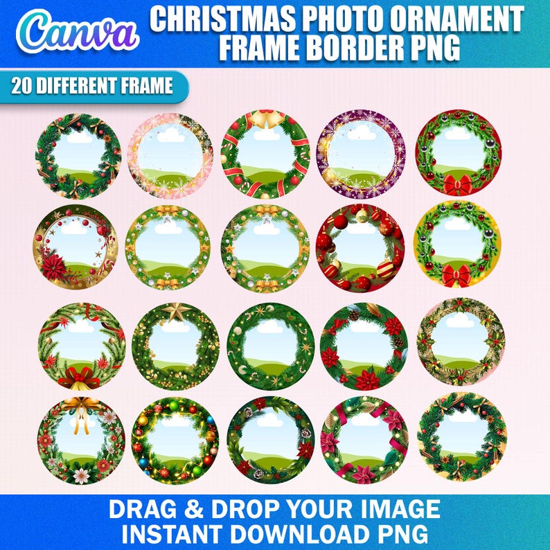 20x Christmas Photo Ornament PNG Bundle | Custom Photo Ornament Canva ...