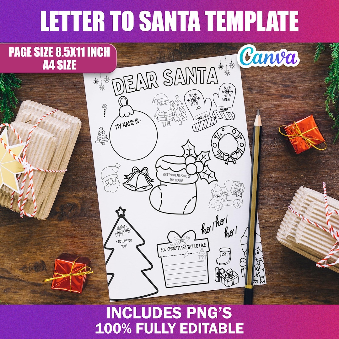 Printable Letter to Santa Template | Kids Christmas Coloring Activity ...