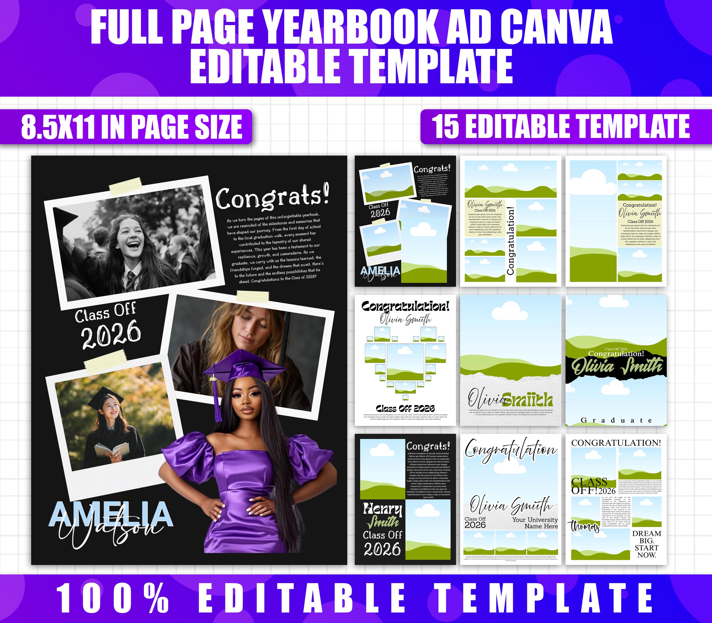 15x Full Page Yearbook Ad Bundle | High School & College Senior Tribute ...