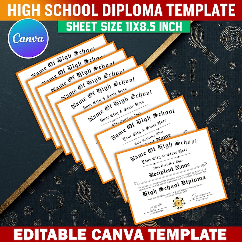 Editable High School Diploma Template | Graduation Certificate Replica ...