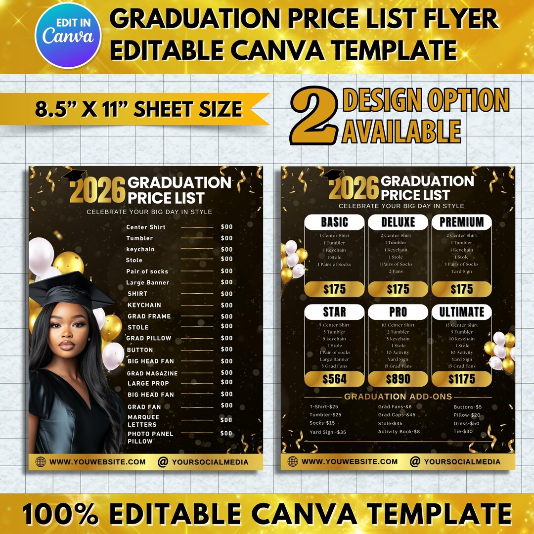 2x Graduation Price List Canva Editable Flyer | Hair & Makeup Pricing ...