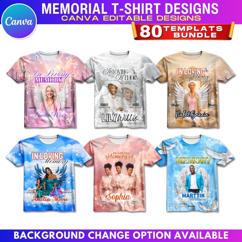 80x in Loving Memory All Over T-shirt Designs | Memorial Shirt Bundle ...