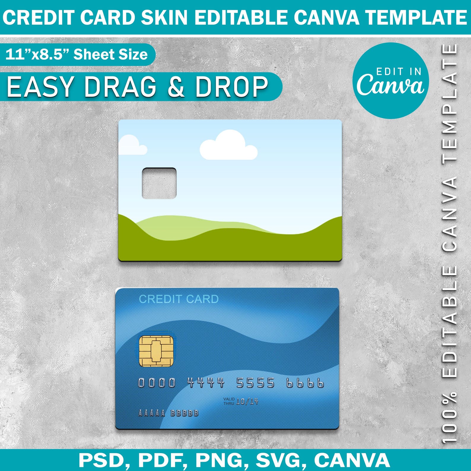 Credit Card Skin Canva Template | Editable Debit Card Cover SVG | DIY ...