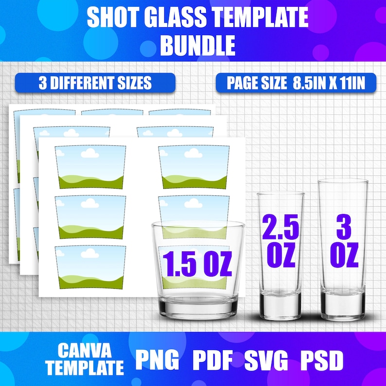 Shot Glass Canva Editable Template | 1.5oz 2.5oz 3oz Wrapper SVG PNG ...
