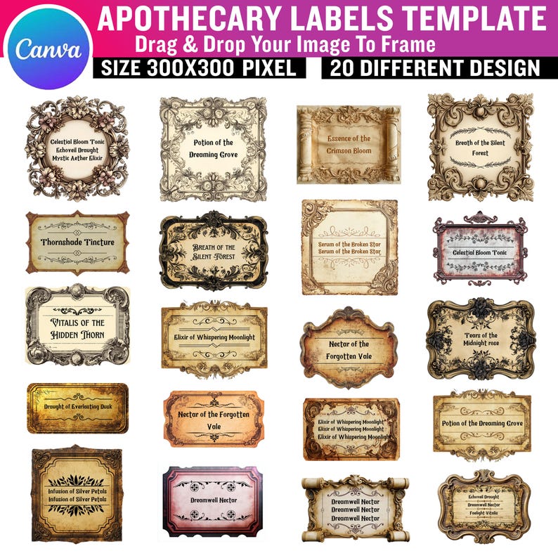 20x Editable Vintage Apothecary Labels | Canva Editable Potion Labels ...