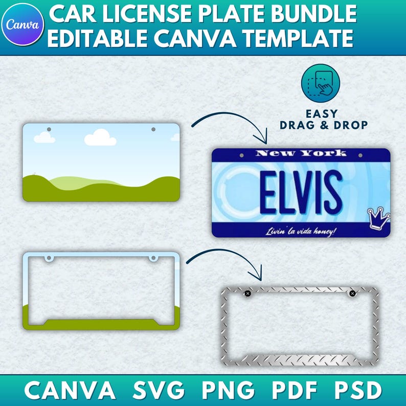 10x Car License Plate Template Bundle | Editable Canva License Plate ...