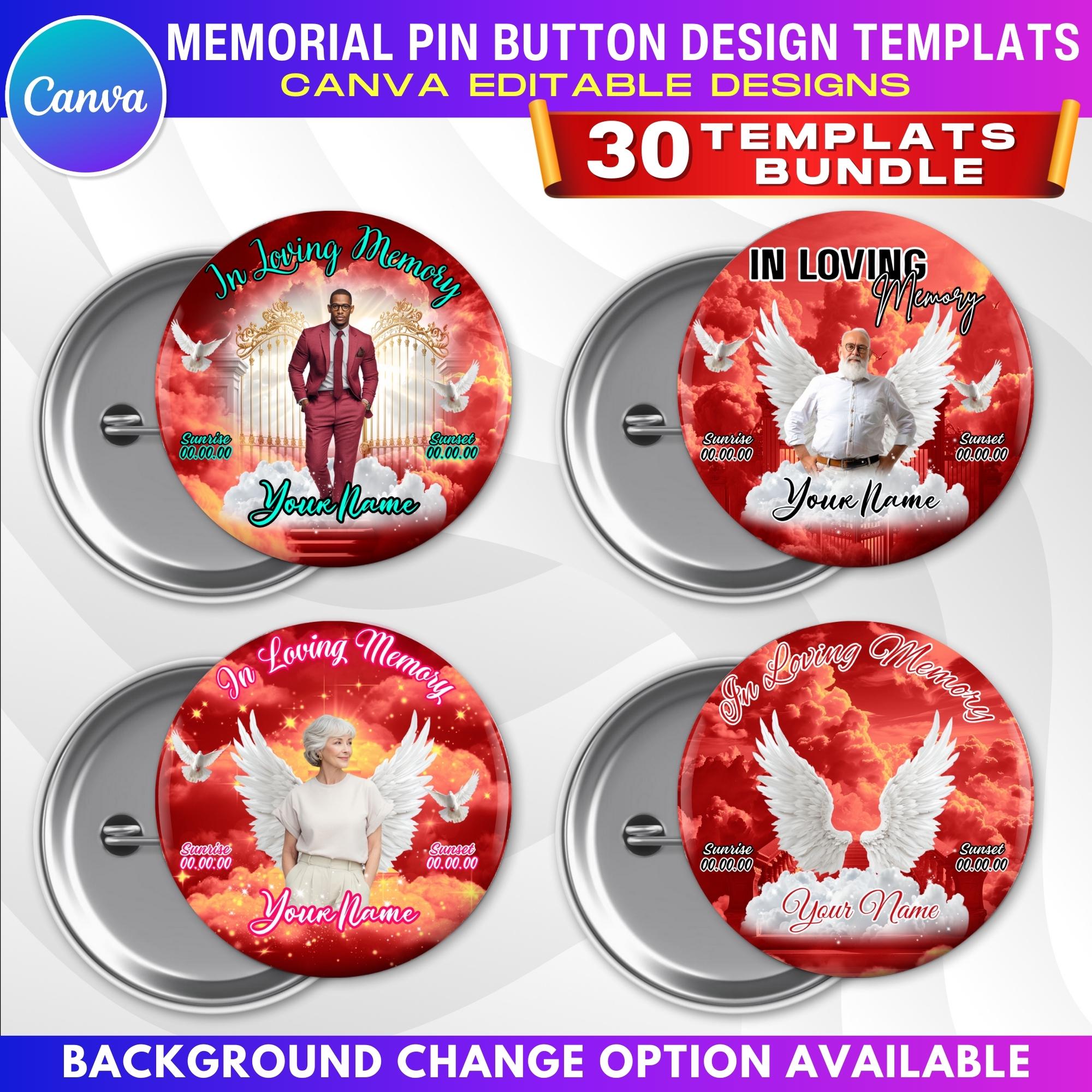 30x Memorial Red Pin Button Canva Templates | in Loving Memory Red ...