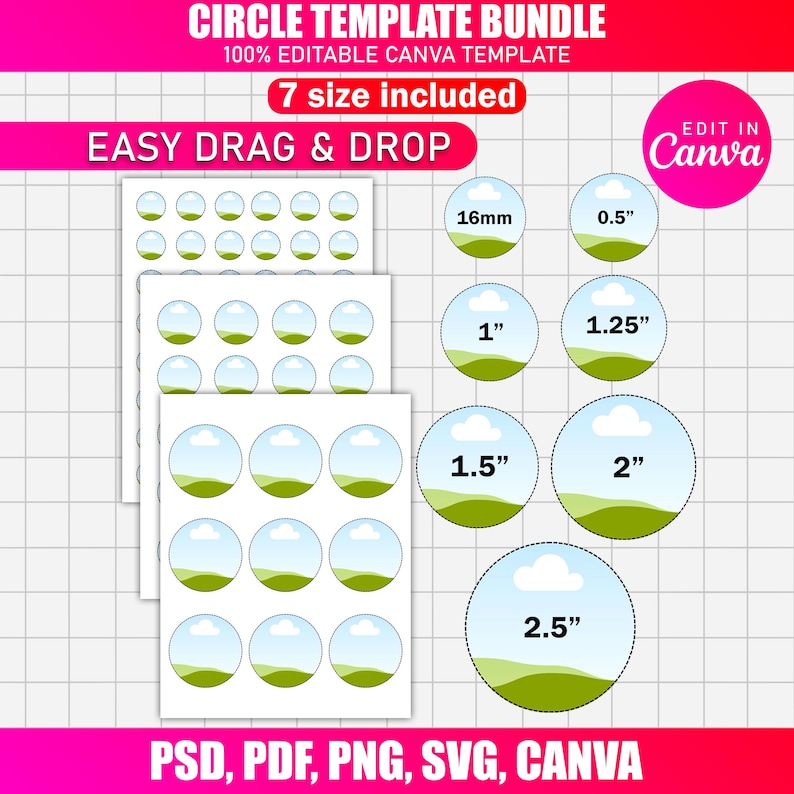 7x Circle Template Bundle | Round Label SVG PDF Png | Multipurpose ...