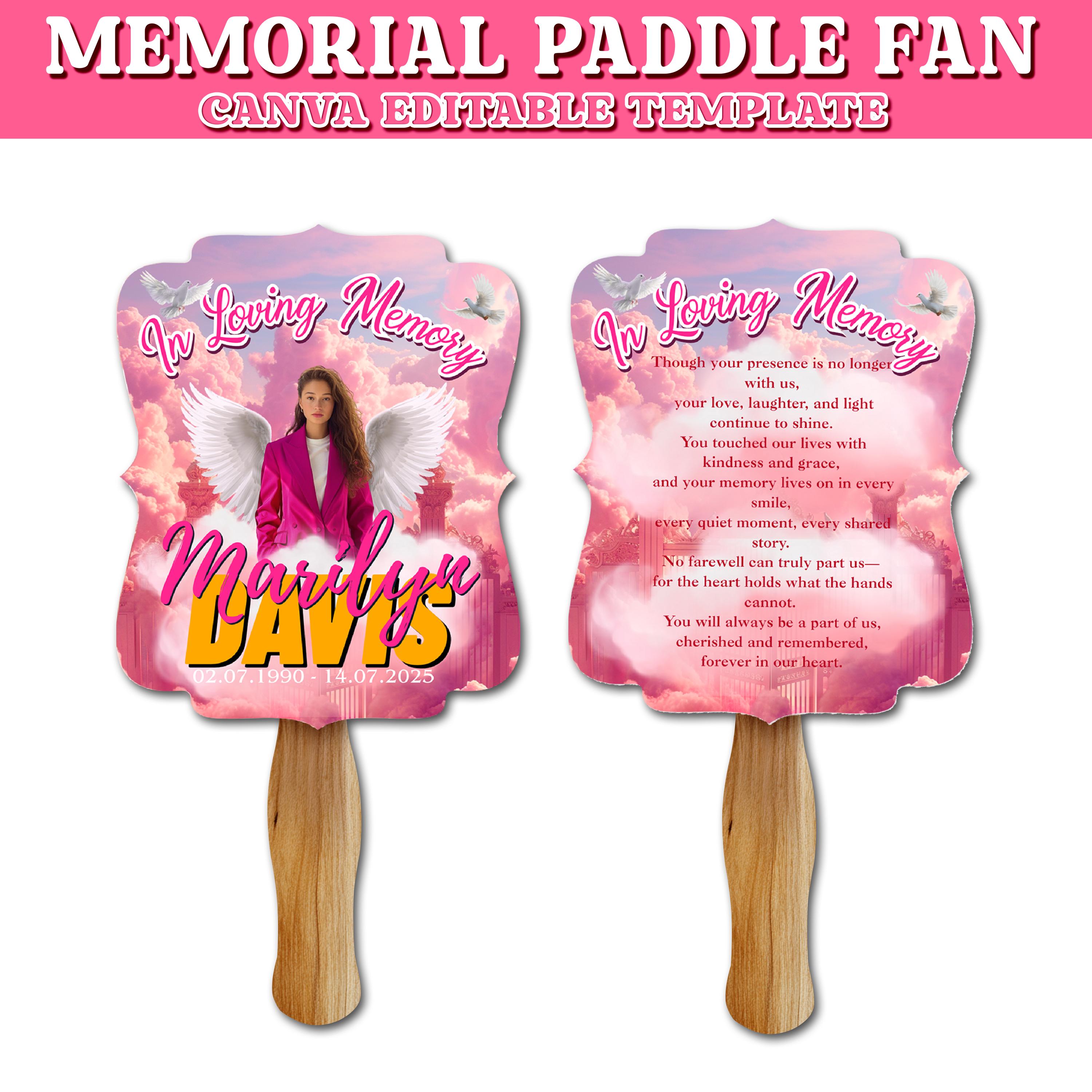 6x Pink Memorial Funeral Fan Canva Template | Editable Celebration of ...