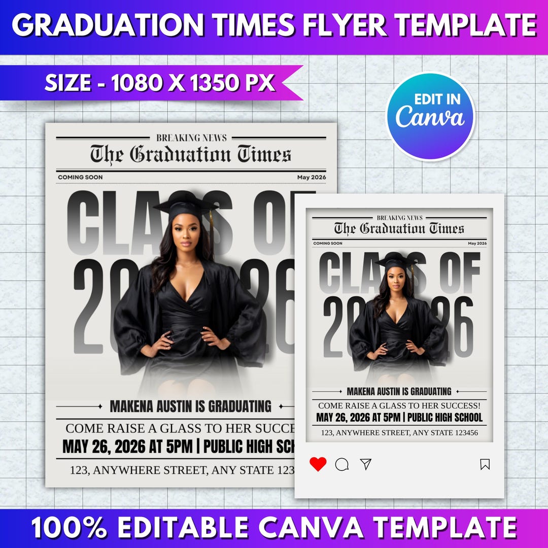Graduation Times Flyer Template | Class of 2026 Party Invite ...