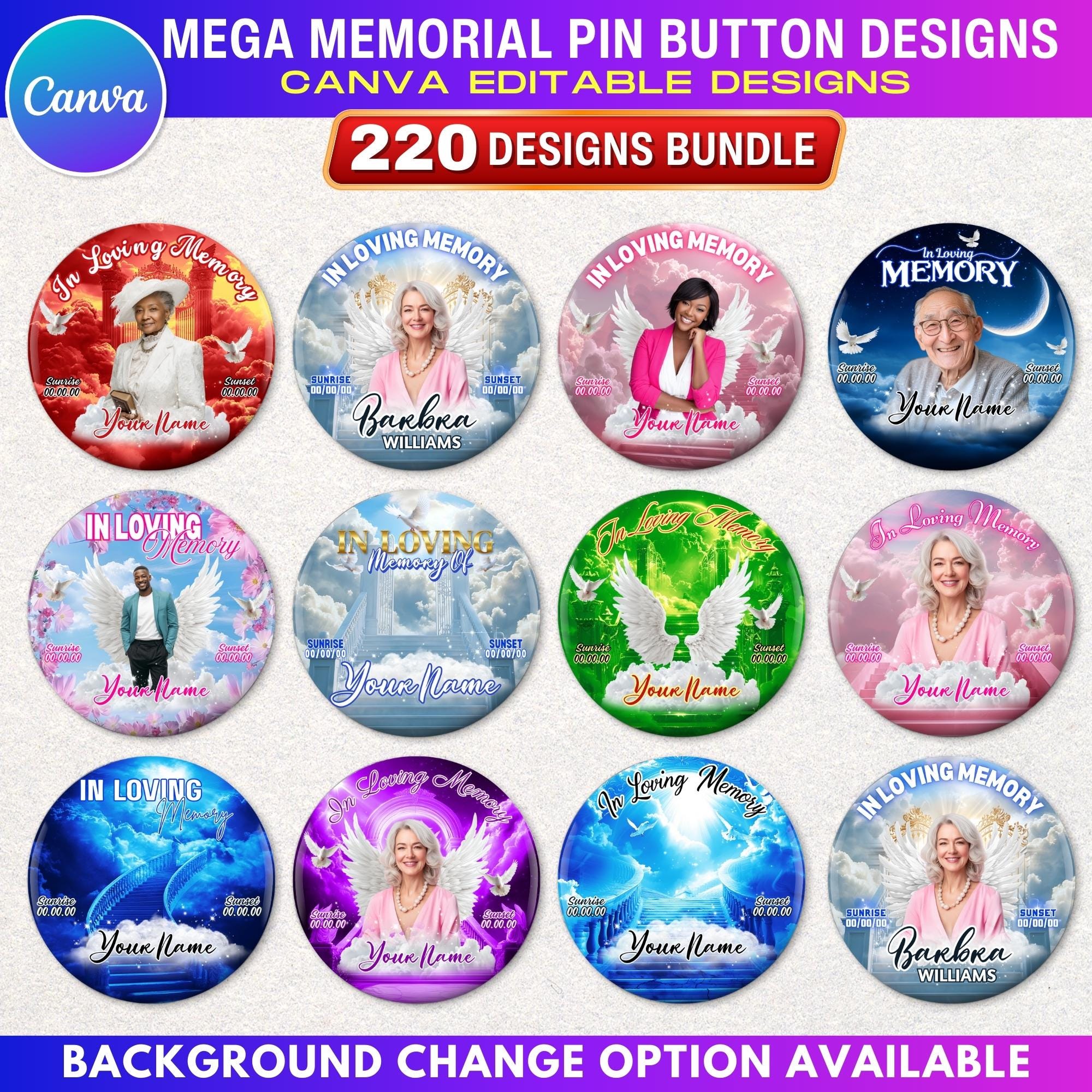 220x in Loving Memory Pin Button Templates | Mega Memorial Canva Bundle ...