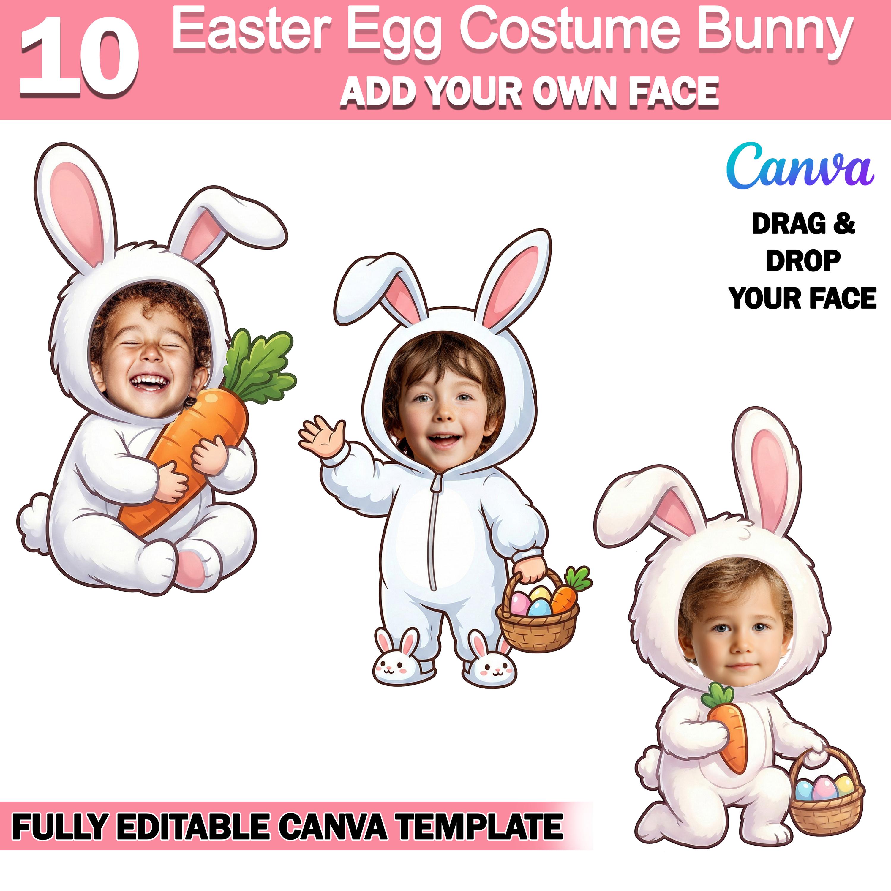 10x Easter Egg Bunny Costumes | Add Your Own Face Photo Template | Kids ...