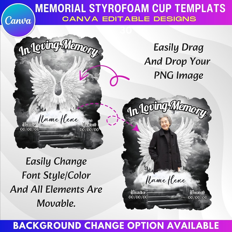 50x Memorial Styrofoam Cup Sticker Template, in Loving Memory Styrofoam ...