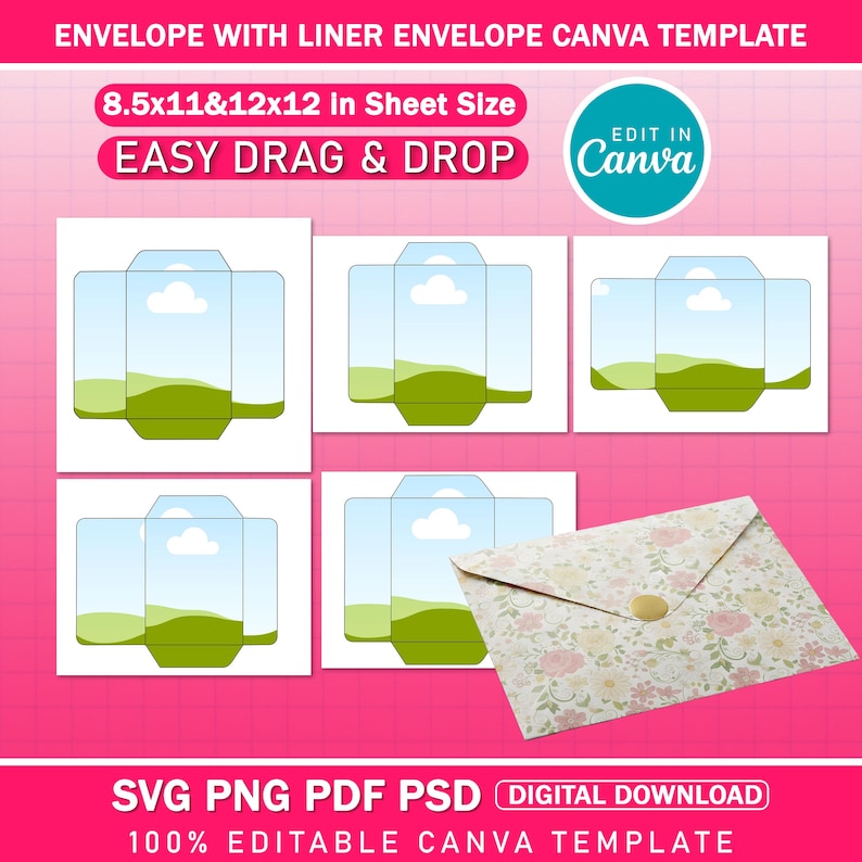 Printable Envelope Template Bundle | A2, A6, 5x7 in Envelope With Liner ...