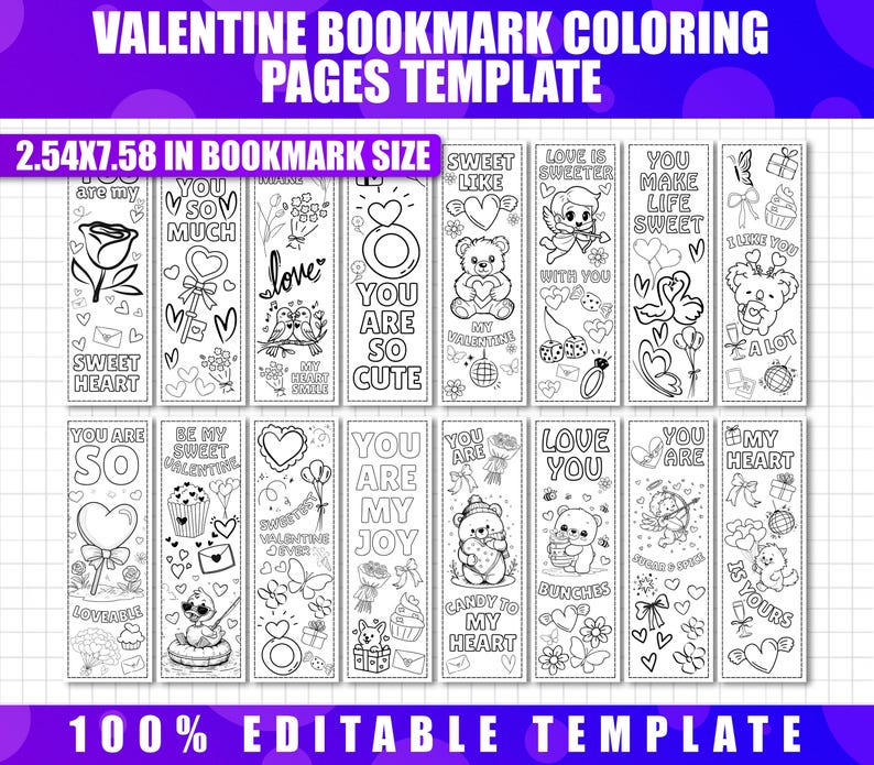 35x Valentine Bookmark Coloring Pages | Valentine Bookmark Coloring ...