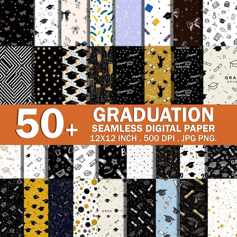 Graduation Digital Paper | Class of 2026 Seamless Patterns | Senior ...