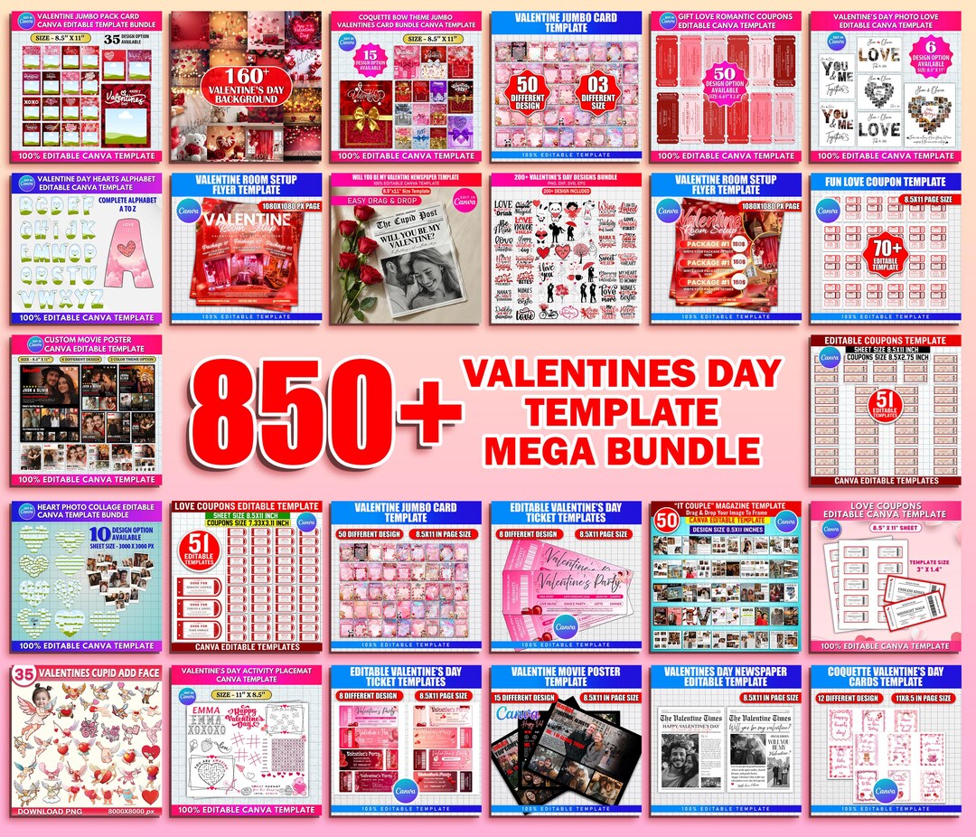 Paquete Super Mega de San Valentín / Plantillas editables de Canva ...