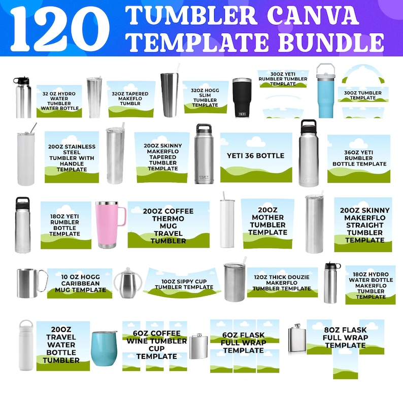 120X Canva Tumbler Template Bundle | Editable 30oz & 40oz Tumbler Wraps ...