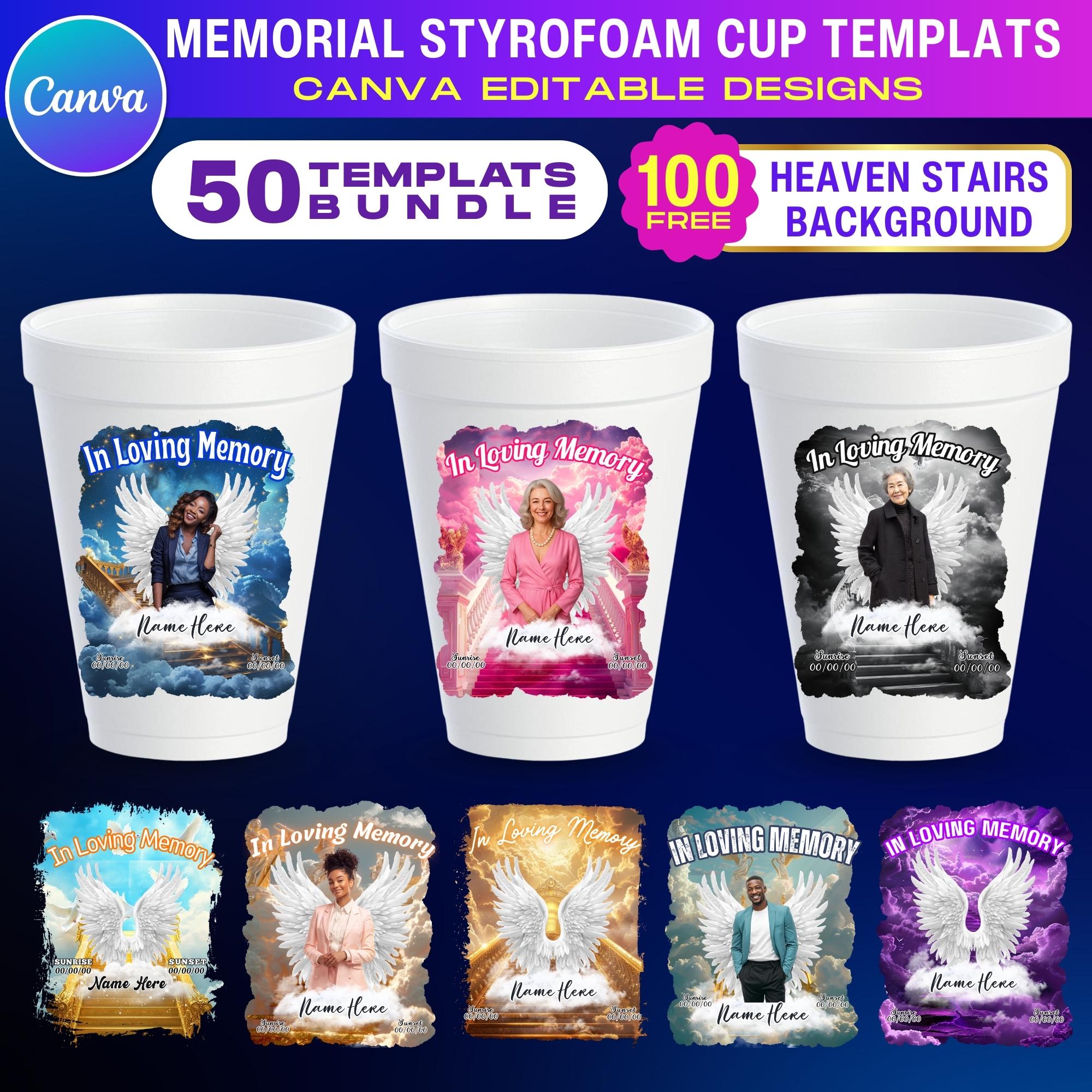 50x Memorial Styrofoam Cup Sticker Template, in Loving Memory Styrofoam ...