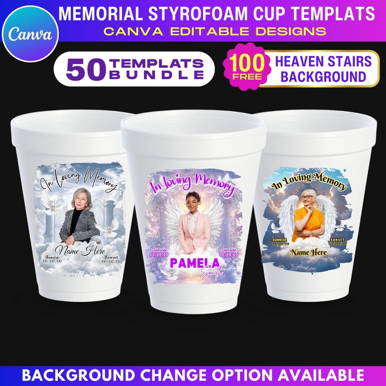 50x Memorial Styrofoam Cup Canva Templates, in Loving Memory Cup Label ...