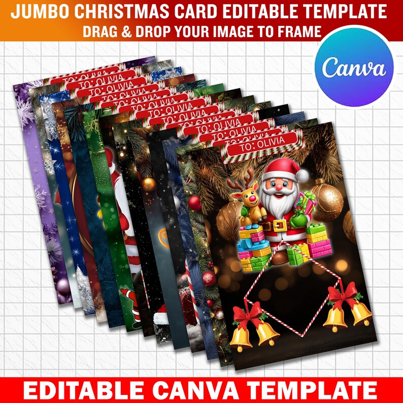 60x Jumbo Christmas Card Template Bundle | Editable Canva Templates ...