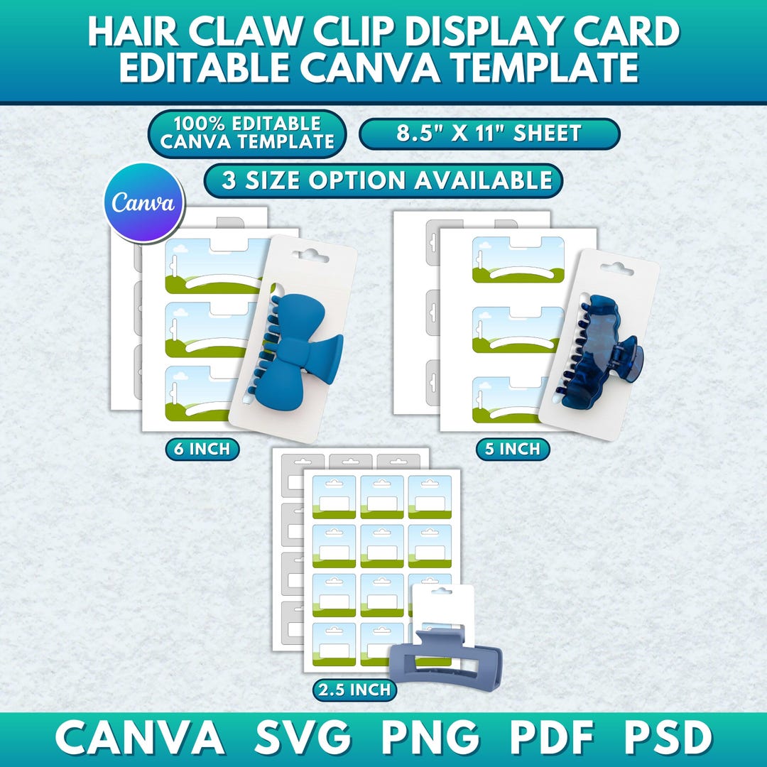 3 Sizes Hair Claw Clip Display Card Template | Hair Claw Clip Holder ...