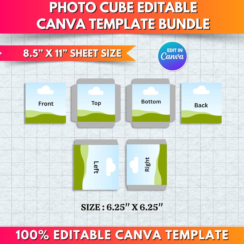 Photo Cube Canva Editable Template | Custom Photo Frame Cube Box ...