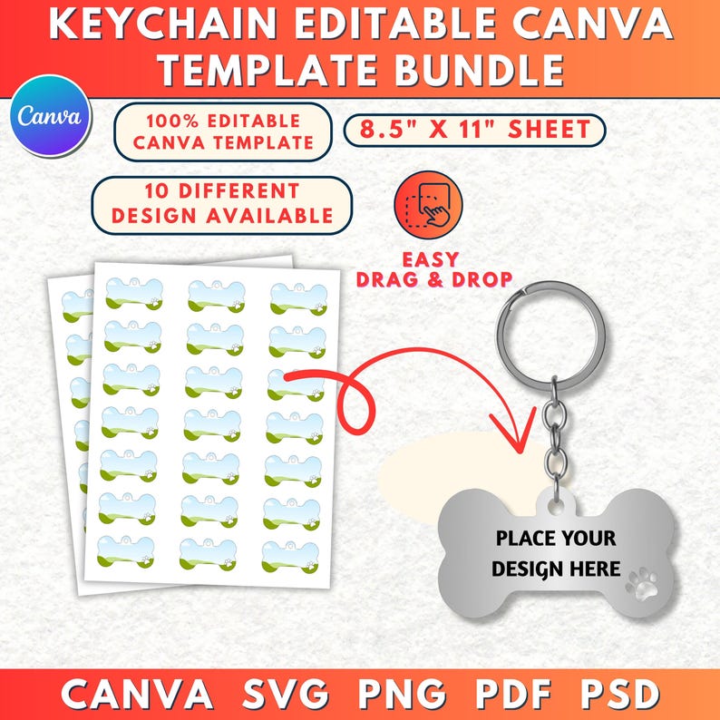 10x Keychain Canva Editable Templates | Rectangle & Circle Keychain ...