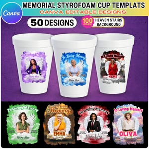 50x Memorial Styrofoam Cup Canva Templates, in Loving Memory Cup Label ...
