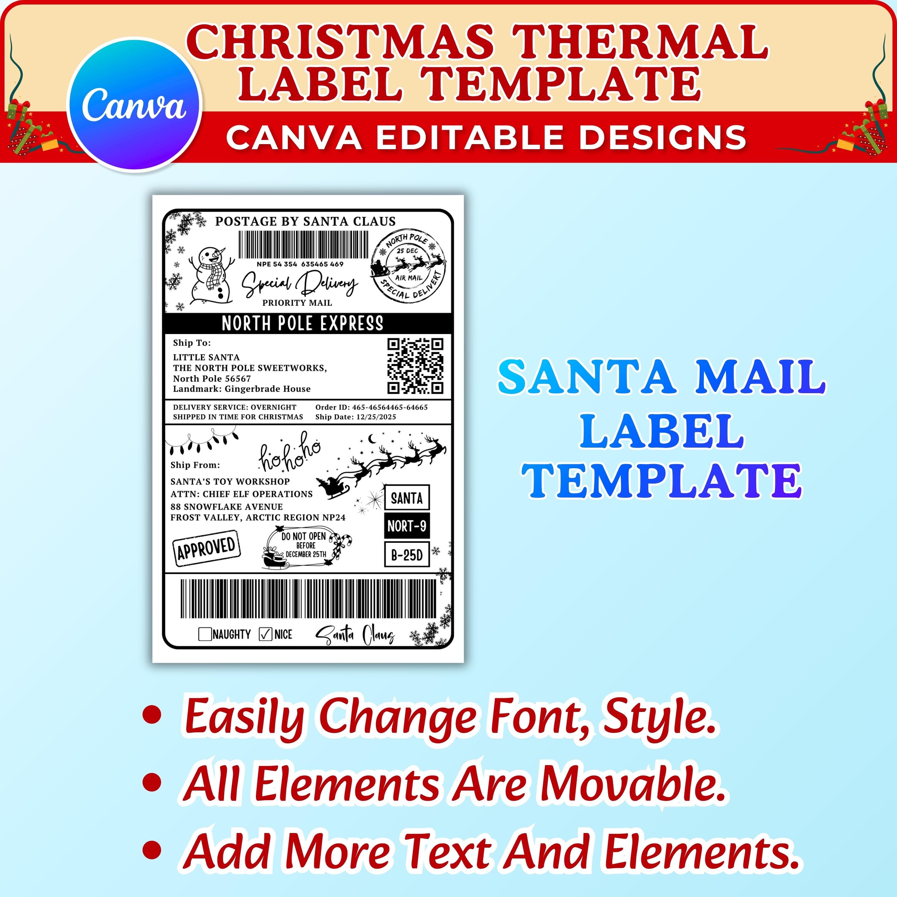 Editable Thermal Label | Santa Mail Sticker Labels 4x6 in | North Pole ...