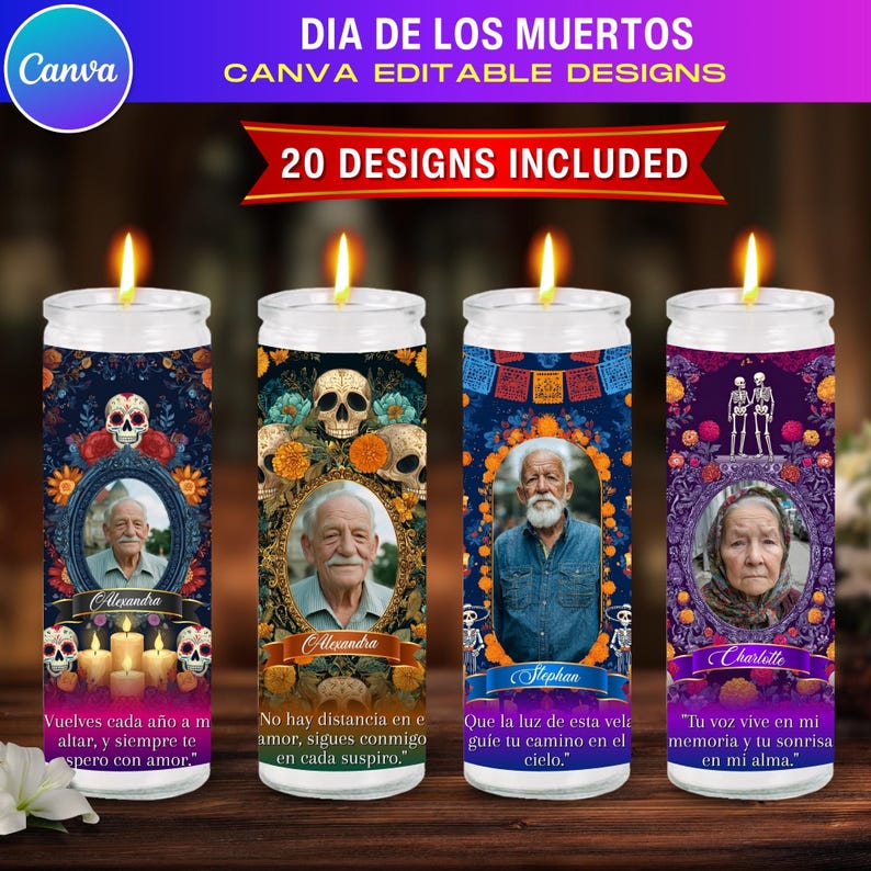 12 Day of the Dead Candle Labels for Tall Cylinder Candles, Dia De Los ...