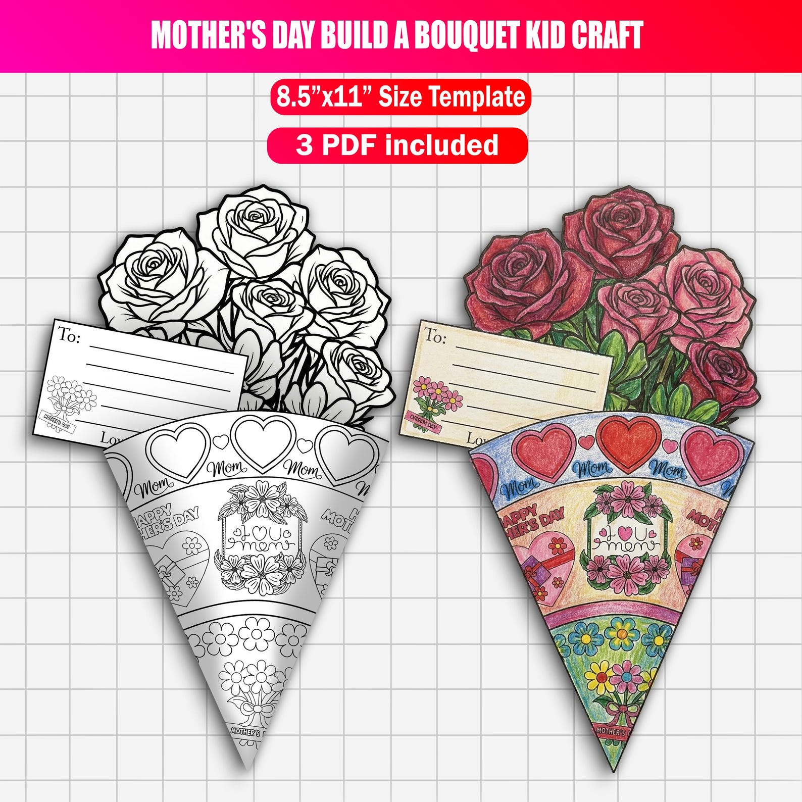 Mother’s Day Build a Bouquet Kid Craft | Printable Paper Flower Bouquet ...