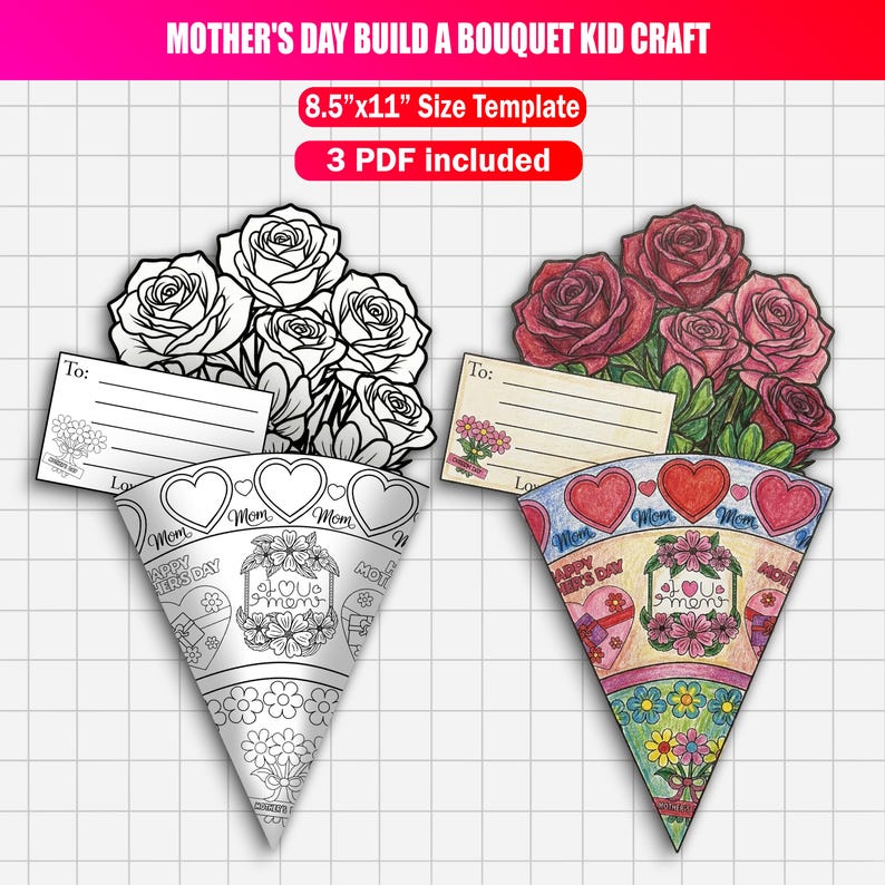 Mother’s Day Build a Bouquet Kid Craft | Printable Paper Flower Bouquet ...