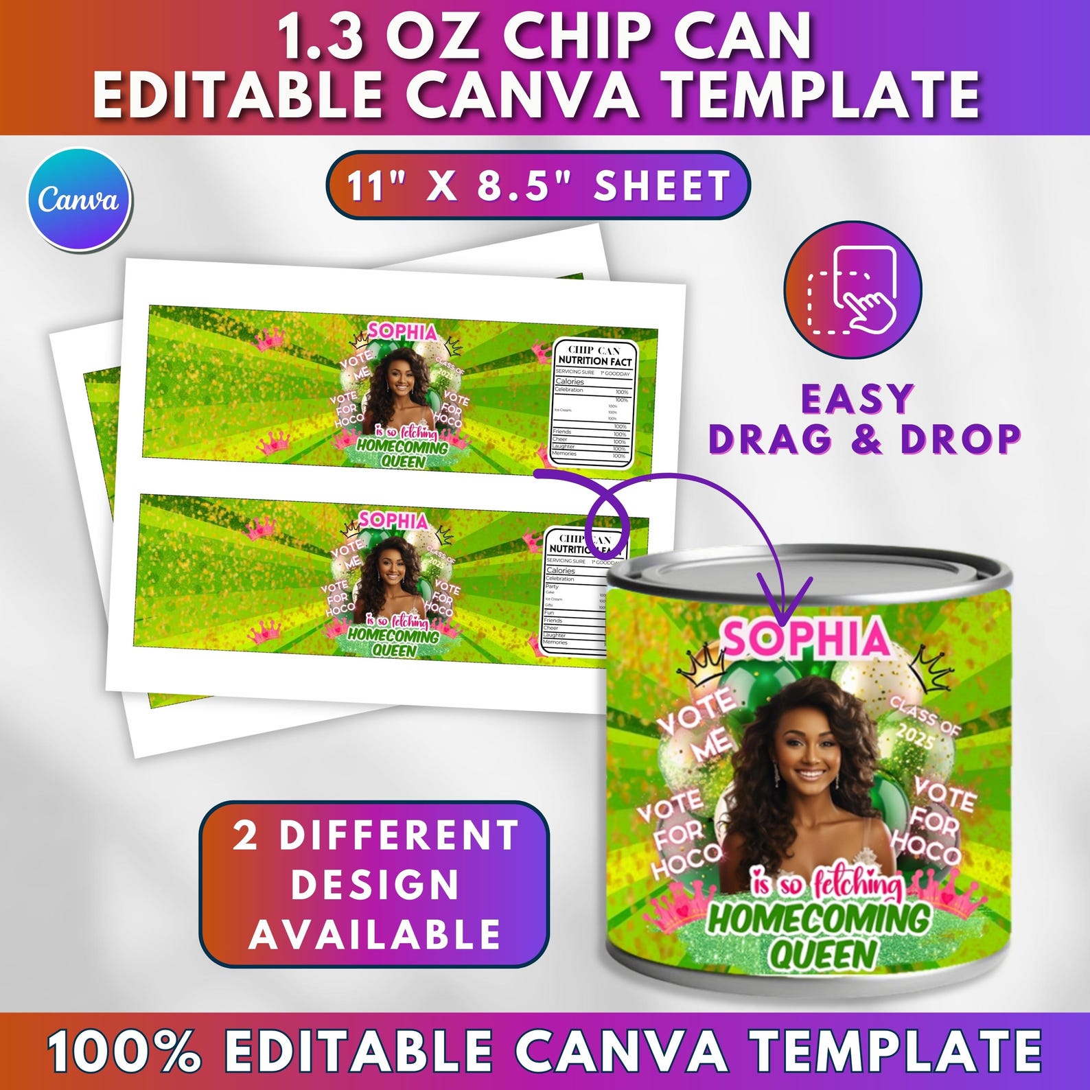 1.3 OZ Chip Can Canva Template | Editable Pringles Wrapper Label | DIY ...
