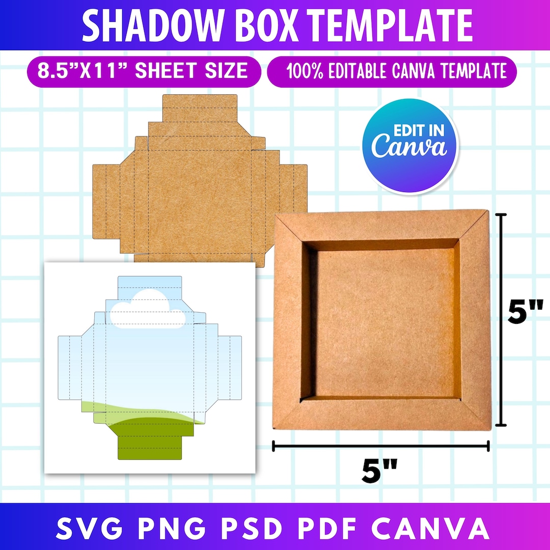 Shadow Box Template | 3D Light Box SVG | Paper Shadow Box Frame ...