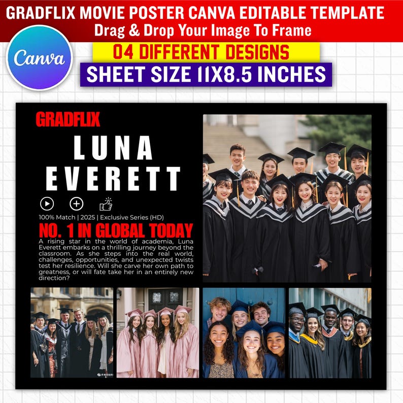 4x Gradflix Movie Poster Bundle | "gradflix" Graduation Premiere Suite ...