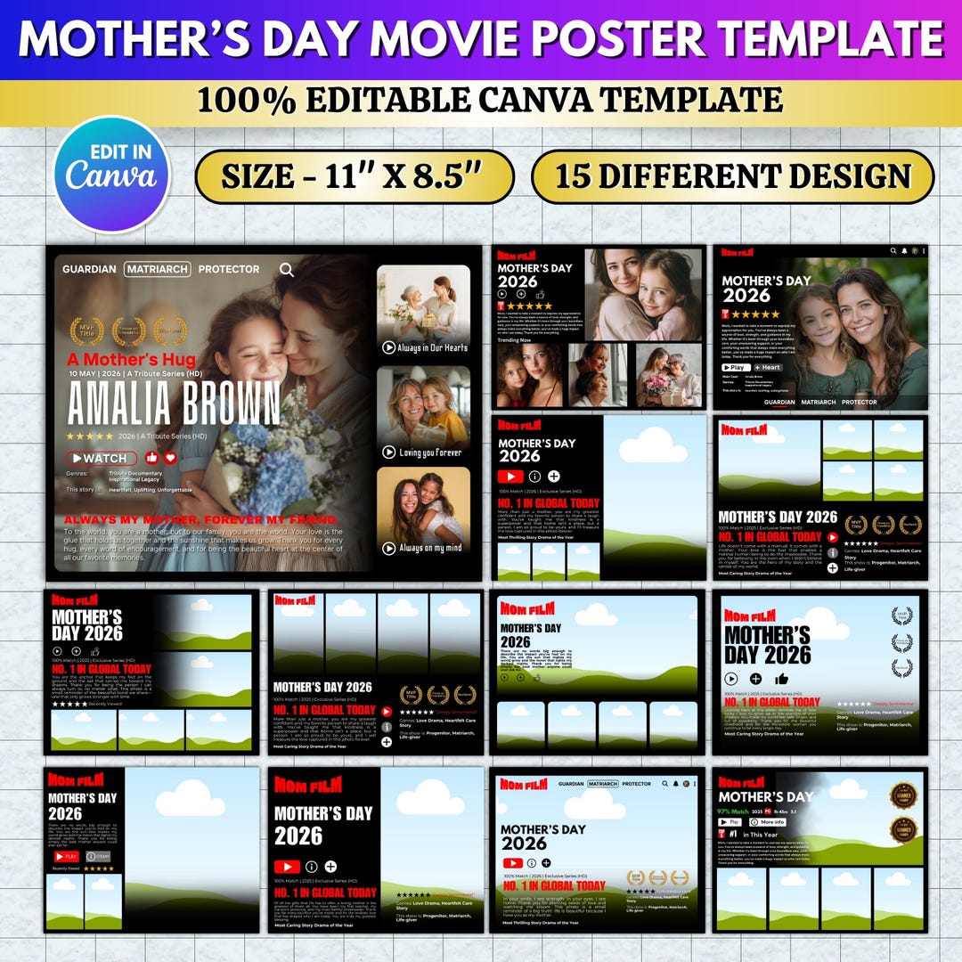 Mom Flix Canva Editable Template | Mother’s Day Movie Poster Collage ...