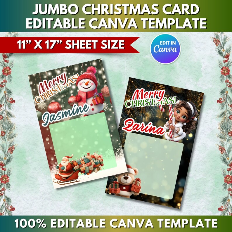 30x Jumbo Christmas Card Template Bundle | Editable Christmas Card ...