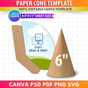 3x Paper Cone Template Bundle | Candy & Treat Cone SVG | Ice Cream Cone ...