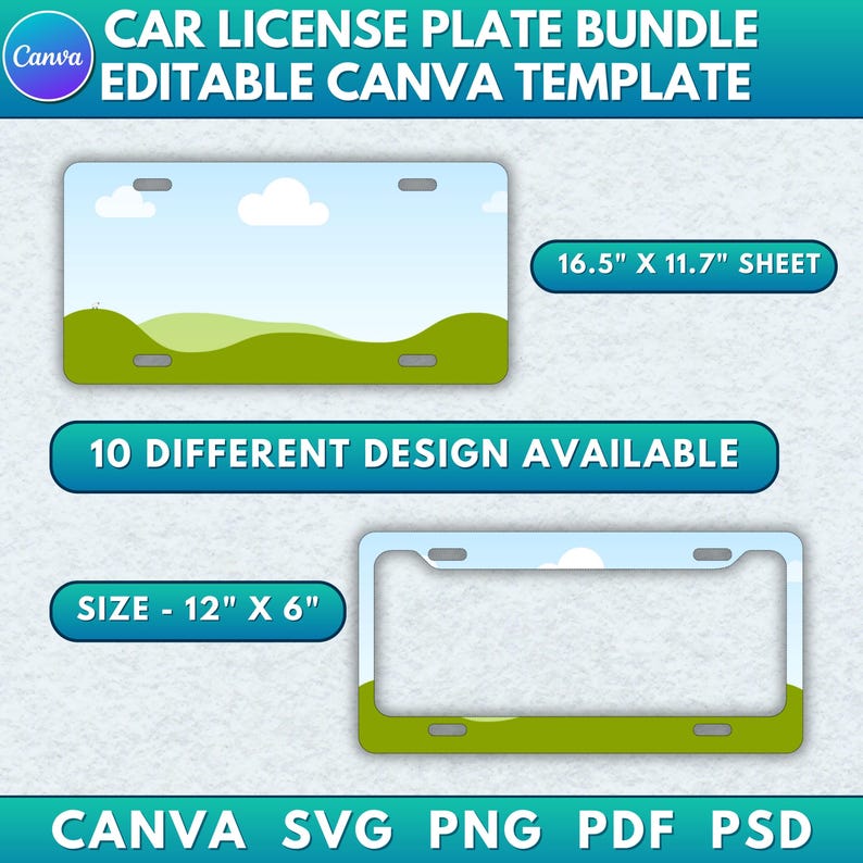 10x Car License Plate Template Bundle | Editable Canva License Plate ...