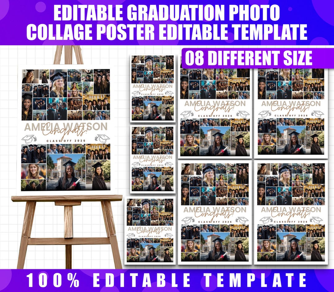 Editable Graduation Photo Collage Poster | Photos Squares Collage ...