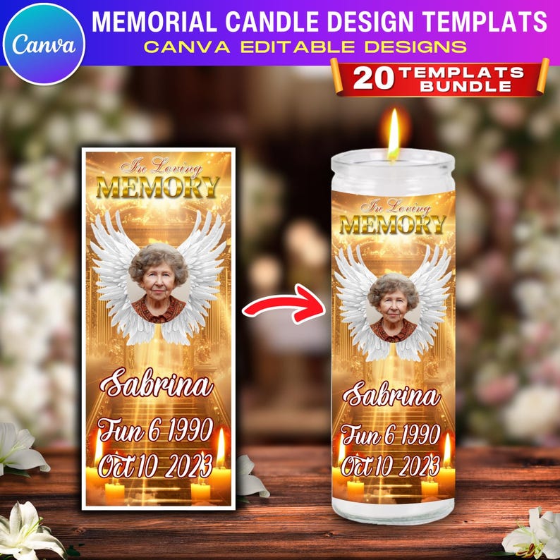 20x Memorial Candle Label Canva Template | in Loving Memory Sticker ...